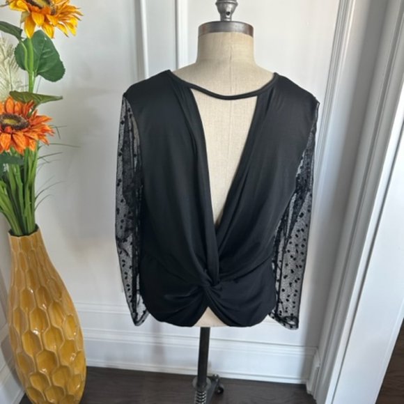 Tops | Vback With Knot Mesh Sheer Long Sleeve Knit Top | Poshmark
